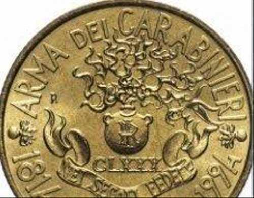 Монета 200 лир, Италия 1994. 180лет карабинерам