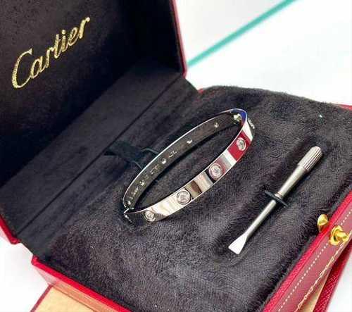 Браслет cartier love silver vgold с камнями