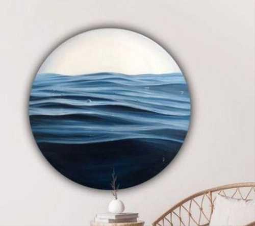 Круглая картина маслом на холсте- Синее море