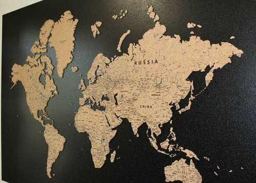 Объёмная пробковая карта мира 1200х620