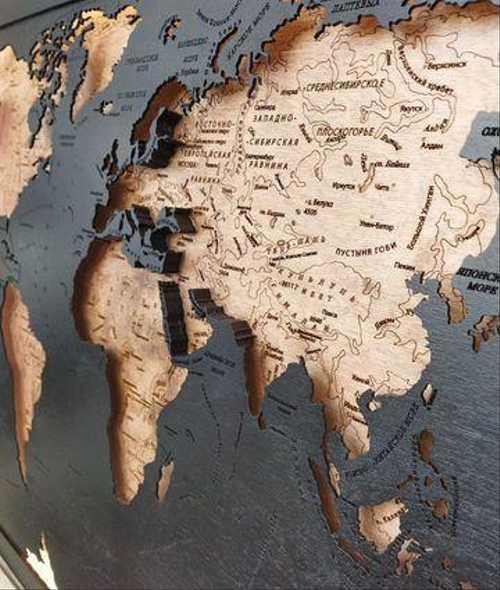 Карта мира из дерева на стену/Картина с подсветкой