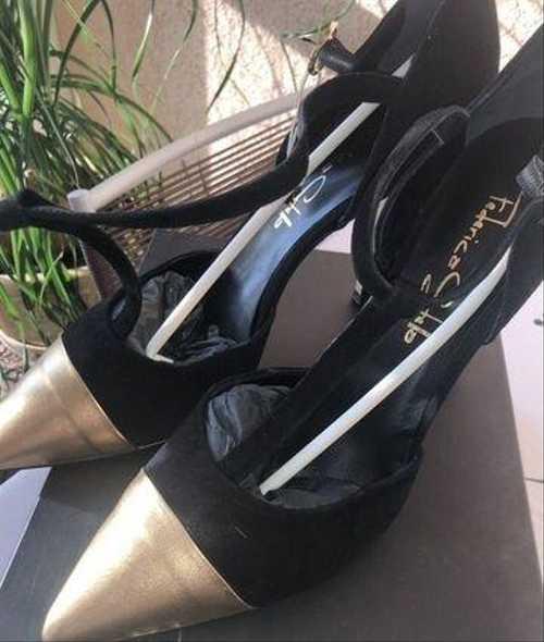 Туфли замшевые чёрные с золотом, 41 р-р