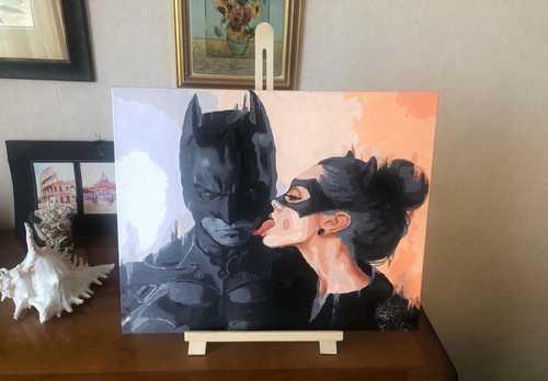 Картина маслом Бэтмен и женщина кошка