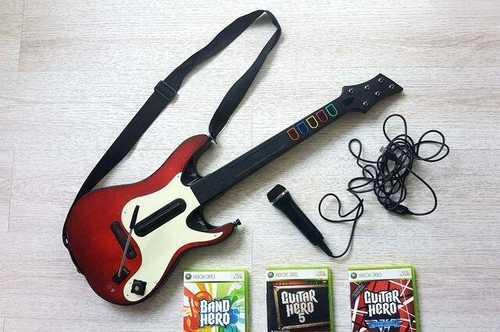 Гитара Xbox 360 + микрофон + 3 диска. Guitar Hero