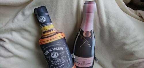 Подушка антистресс в виде бутылки виски и шампанск