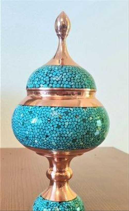 Медная ваза с бирюзой Фирузе-куби Иран