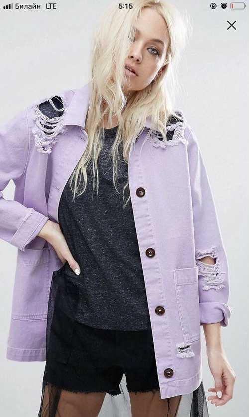 Джинсовая куртка с прорехами ASOS лавандового цвет