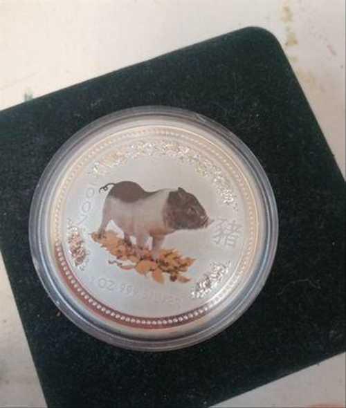 1 Доллар (Ag 999, 1 oz.) Свинья 2007г. Австралия