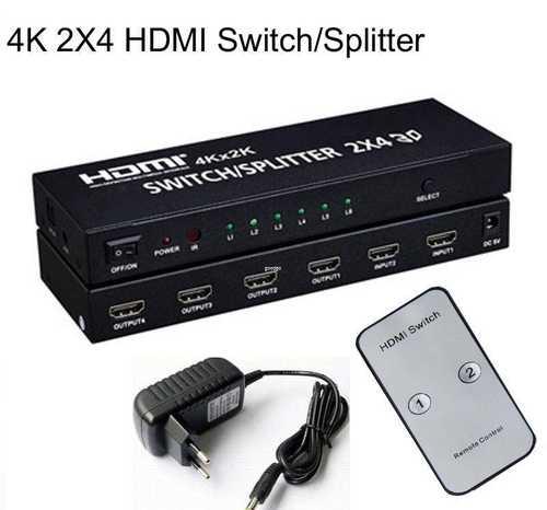 Hdmi splitter switch сплиттер разветвитель 2x4 4K