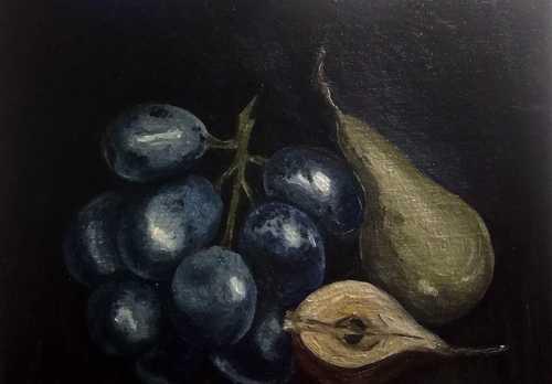 Картина маслом натюрморт с виноградом и грушами