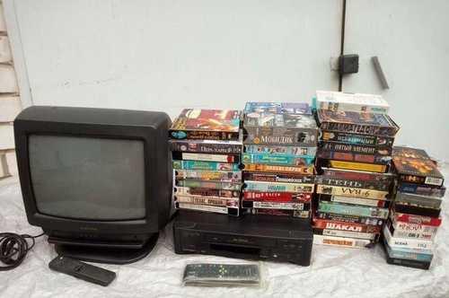 Телевизор, видеомагнитофон, кассеты с фильмами бу