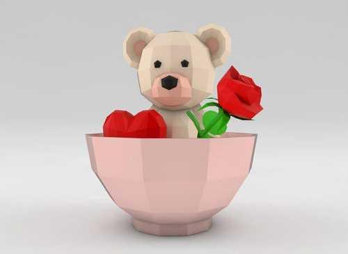 Подарок "Мишка сердце цветок в чашке"