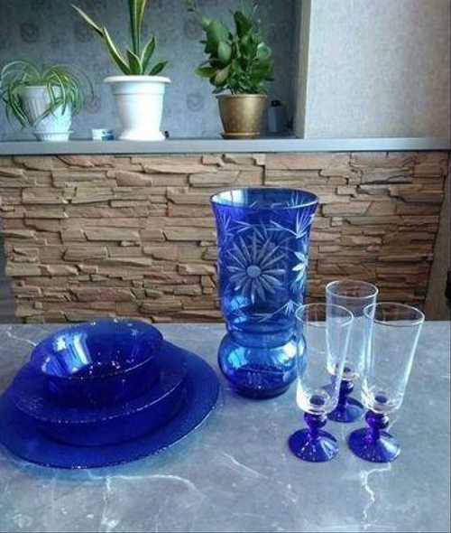 Набор:ваза, тарелки, бокалы СССР