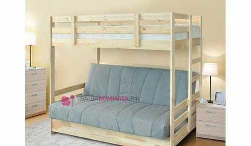 Двухъярусная кровать массив с диван-кроватью бнп