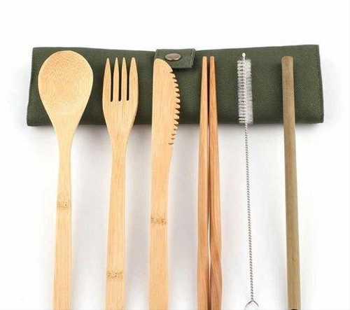 Набор приборов из бамбука (вилка, ложка, нож, пало
