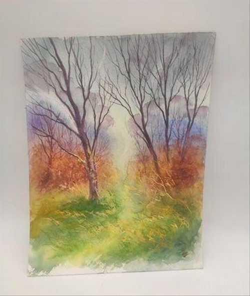 Картина винтажная Осенний лес акварель Peter Meln