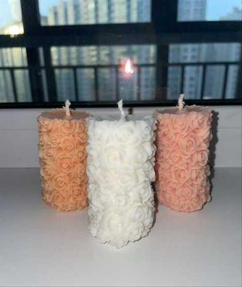 Восковые свечи ручной работы букет роз разных цвет