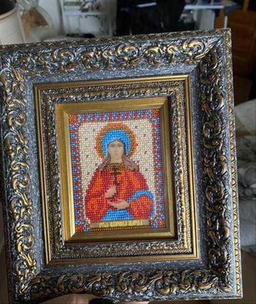 Икона святая Марина бисером в багете