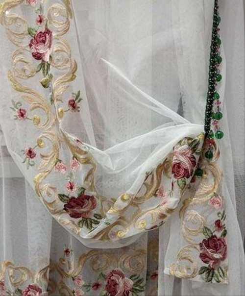 Комплект штор из итальянской тюли с вышивкой