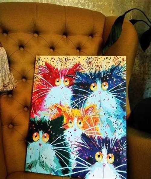 Нарисованная картина по номерам 40*50 см "Кошки"