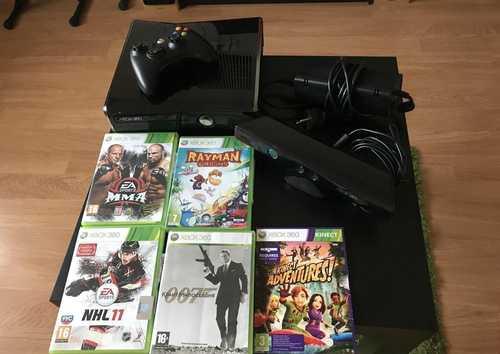 Xbox 360S модель 1439 + Kinect + геймпад + 5 игр
