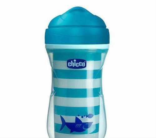 Чашка-поильник Chicco Active Cup, носик ободок, 14+ месяцев, 266 мл, синий, акула (00006981200050)