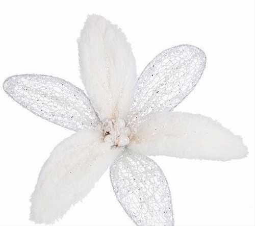 Lefard цветок пуансеттия декоративный норка С клипсой диаметр15 см цвет:white