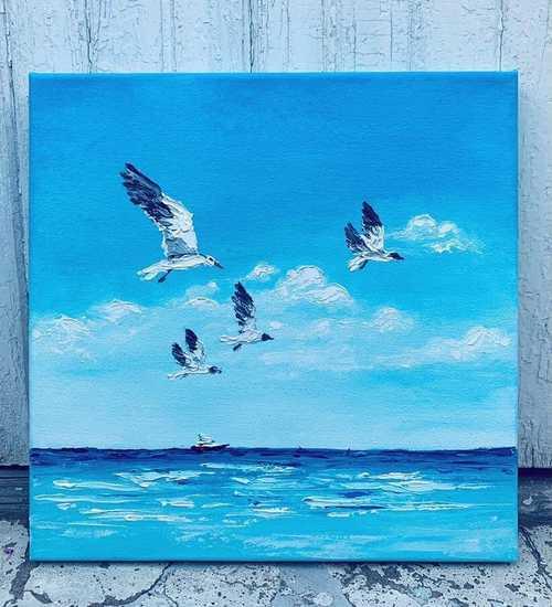 Картина маслом «Чайки над морем»