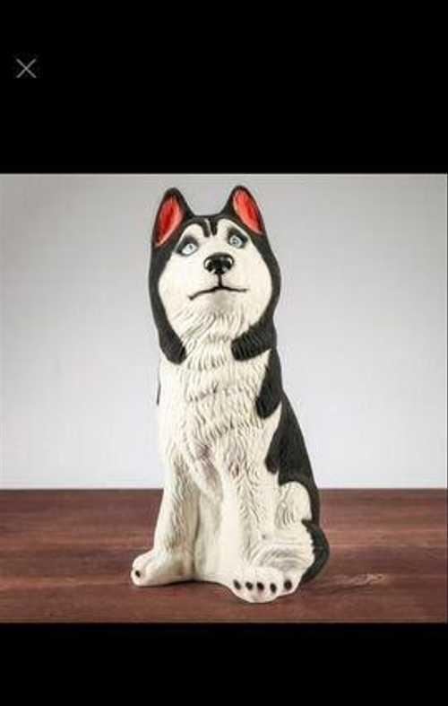 Копилка "Собака Хаски", белый цвет, флок, керамика