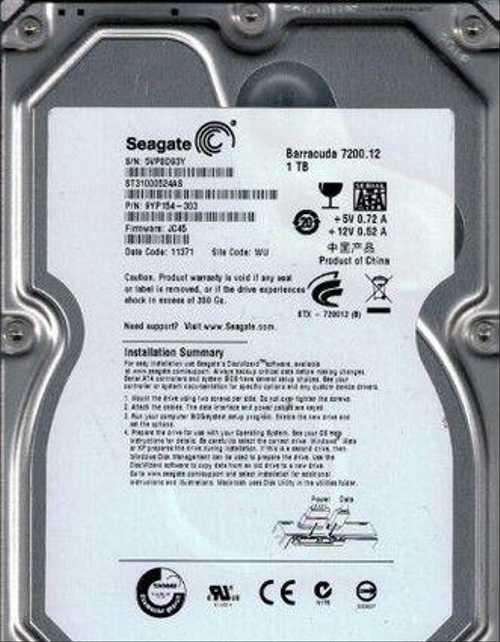 Жесткий диск 1Тб HDD 1Tb seagate 7200 ST31000524AS
