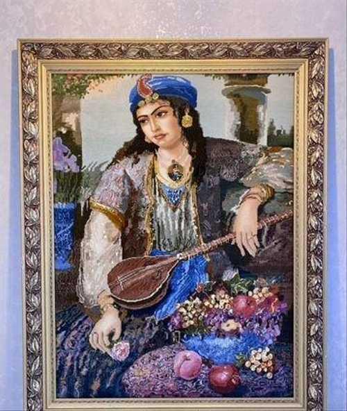 Персидский шелковый ковер картина ручной работы