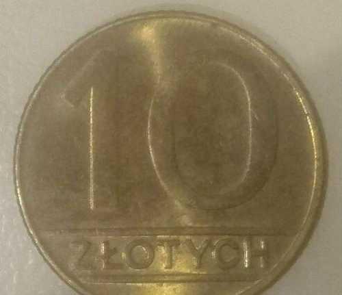 Монета Польша 10 злотых 1990 год латунь