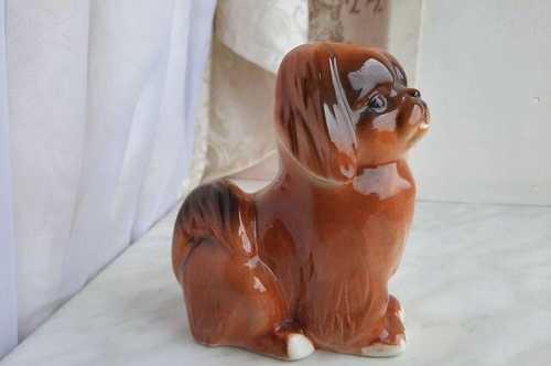 Старинная статуэтка собака пекинес фарфор, период