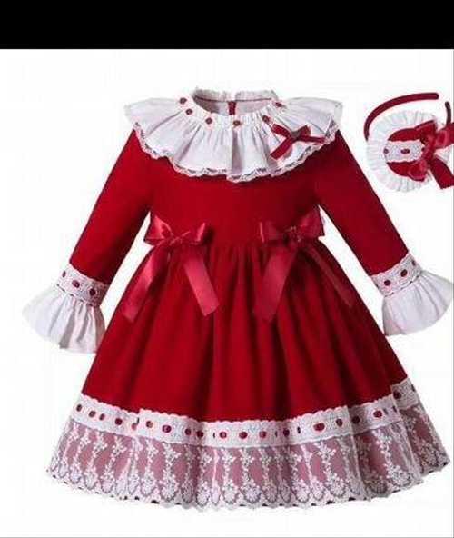 Красное бархатные платье на девочку