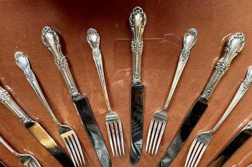8 пар старинные приборы вилки ножи серебро 925