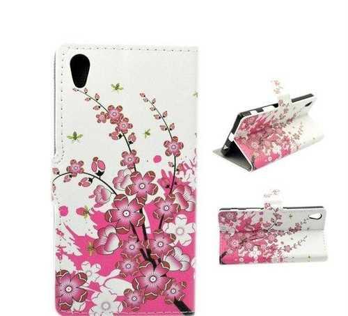 Чехол книжка цветы сакуры для Sony Xperia Z5