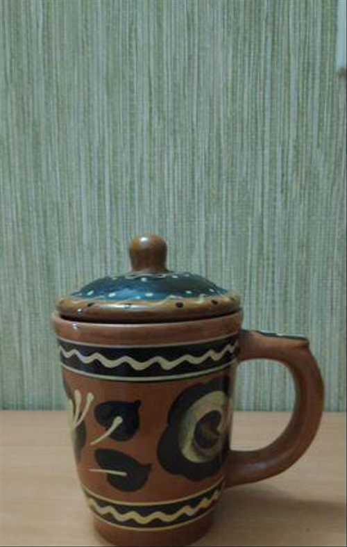 Кружка расписная с крышкой, керамика