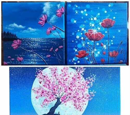 Интерьерные картины маслом цветы Сакура