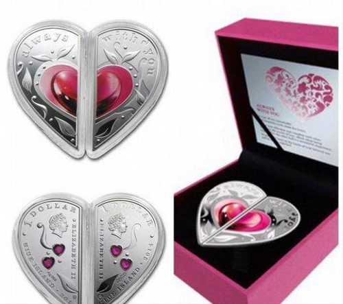 Серебро сердце монета подарок свадьба помолвка