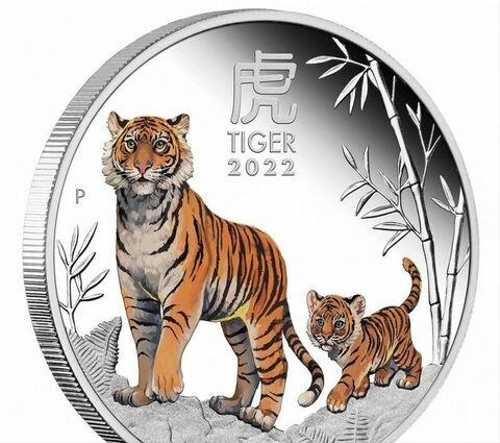 Серебряная монета Австралии Тигр с цветом