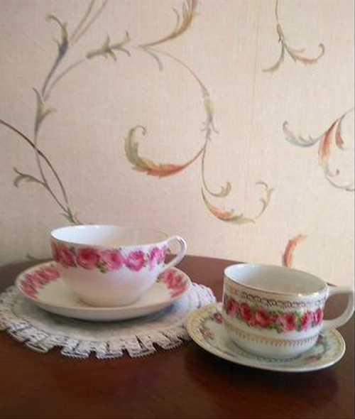 Антикварные чайная и кофейная пары с розами