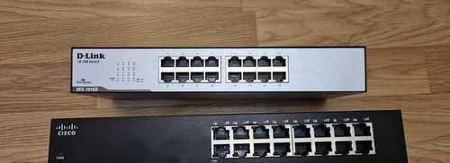 Коммутатор Cisco SF100-16, D-link DES-1016D
