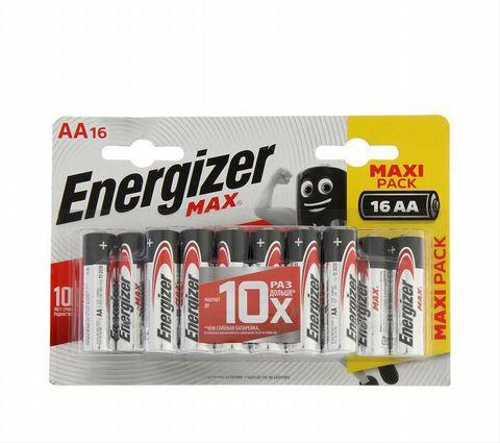 Батарейка алкалиновая Energizer Max +PowerSeal, AA, LR6-16BL, 1.5В, блистер, 16 шт