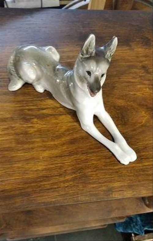 Фарфоровая статуэтка собака немецкая овчарка лфз