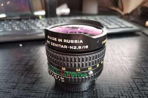 Объектив fisheye Zenitar 16mm 2.8 байонет Nikon