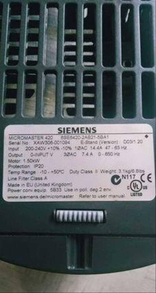 Частотный преобразователь siemens 220в 1.5квт