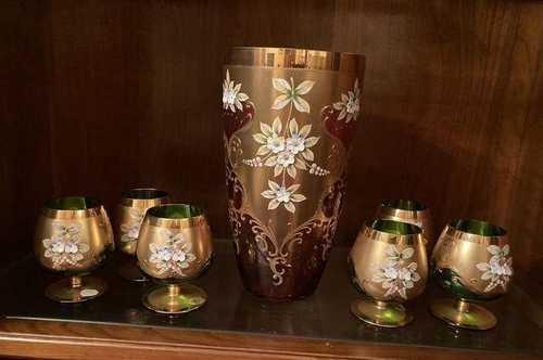 Бокалы богемское стекло и ваза