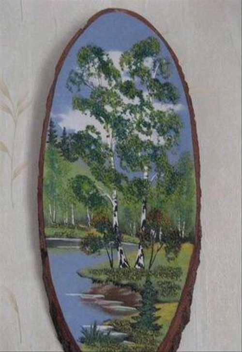 Картина на срезе дерева