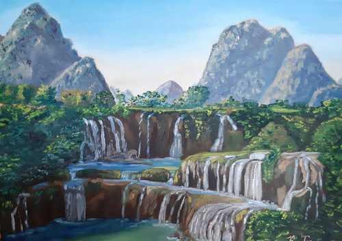 Картина маслом Тропический водопад холст