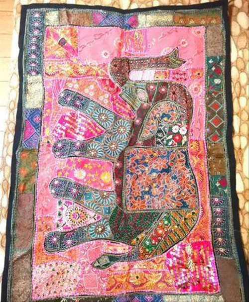 Индийское декоративное покрывало со слоном, ручная